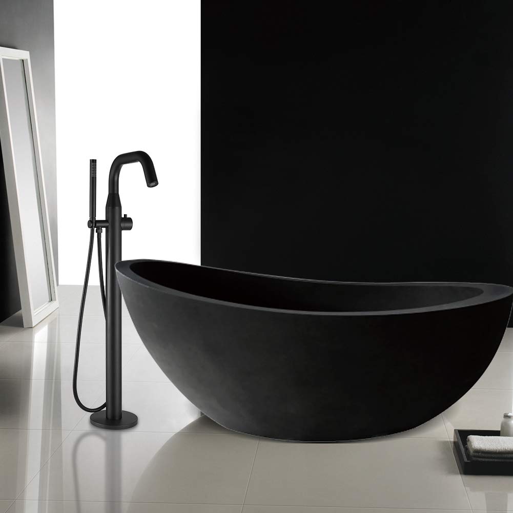 HEATGENE Bathtub Faucet Freestanding Tub Filler Single Handle Floor Mounted Faucets with Handheld Shower Matt Black