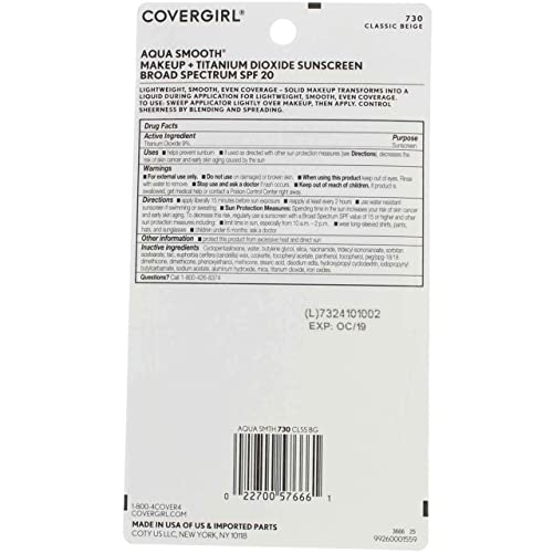 CoverGirl Aquasmooth SPF 20 Compact Foundation, 730 Classic Beige, 0.4 Ounce