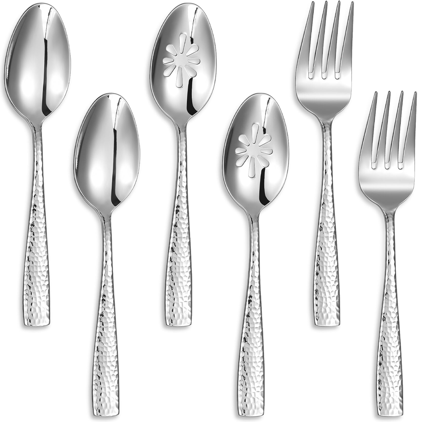 KEAWELL Premium Louis Hammered Serving Spoon Set, 18/10 Stainless Steel, 9" Fine Hostess Serving Utensils with Squared Edge, Dishwasher Safe (6)