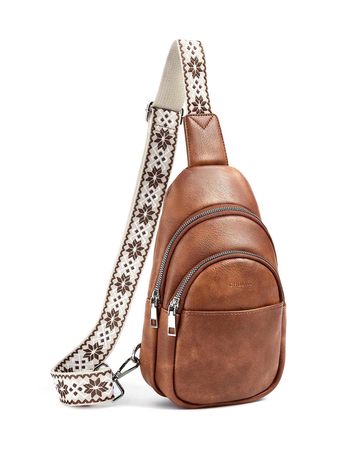 CHOLISS Small Sling Bag for Women Leather Crossbody Fanny Packs Chest Bag for Women, Brown
