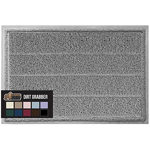 Gorilla Grip Stain and Fade Resistant Dirt Grabber Mesh Door Mat, Low-Profile, Heavy Duty Quick Dry Striped Doormat, Mats for Indoor or Outdoor Entry, Shoe Scraper, Garage Entrance Mat, 35x23, Gray