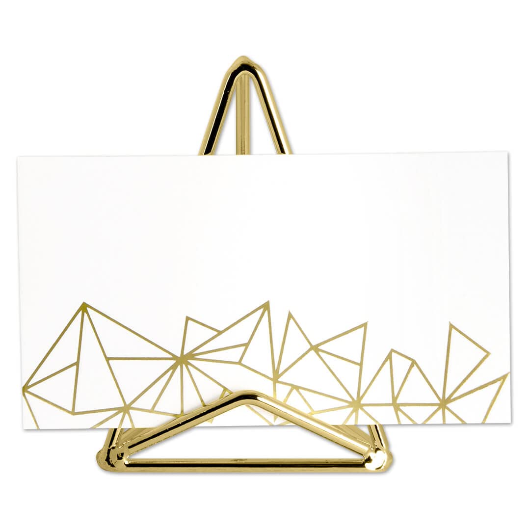 Koyal Wholesale Modern Metal Geometric Triangle Wedding Place Card Holders, Set of 12 Gold Table Number Holders
