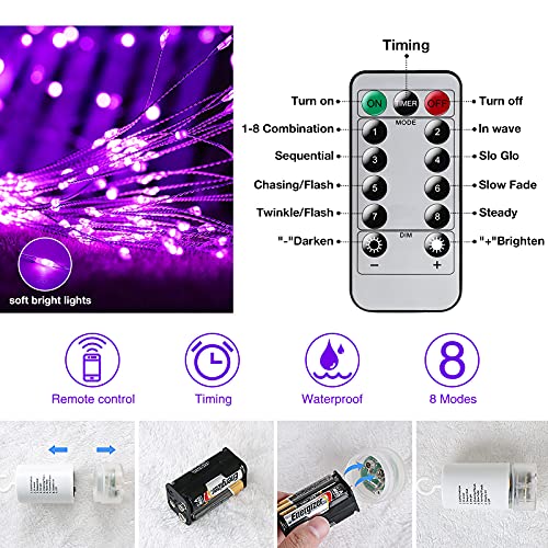 Fairy Lights Battery Operated Wire Lights,225 LED DIY 8 Modes Dimmable Lights with Remote Control, Waterproof Decorative Hanging Starburst Lights for Christmas, Home, Patio, Indoor Outdoor Decoration