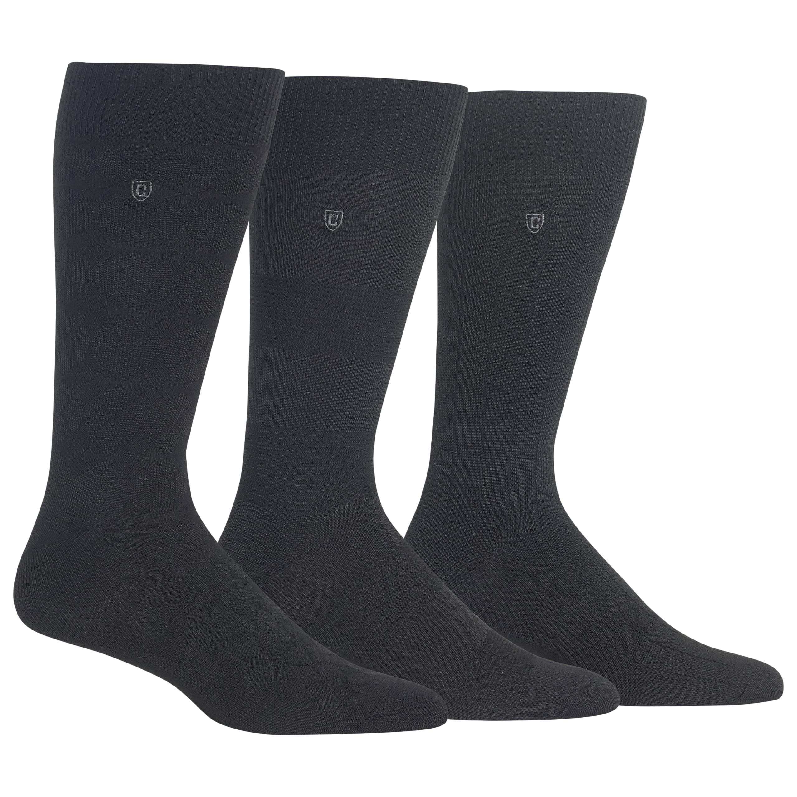 Chaps Men's Super Soft Dress Crew Socks-3 Pair Pack-Patterns and Textures, Solid Black Argyle, 6-12