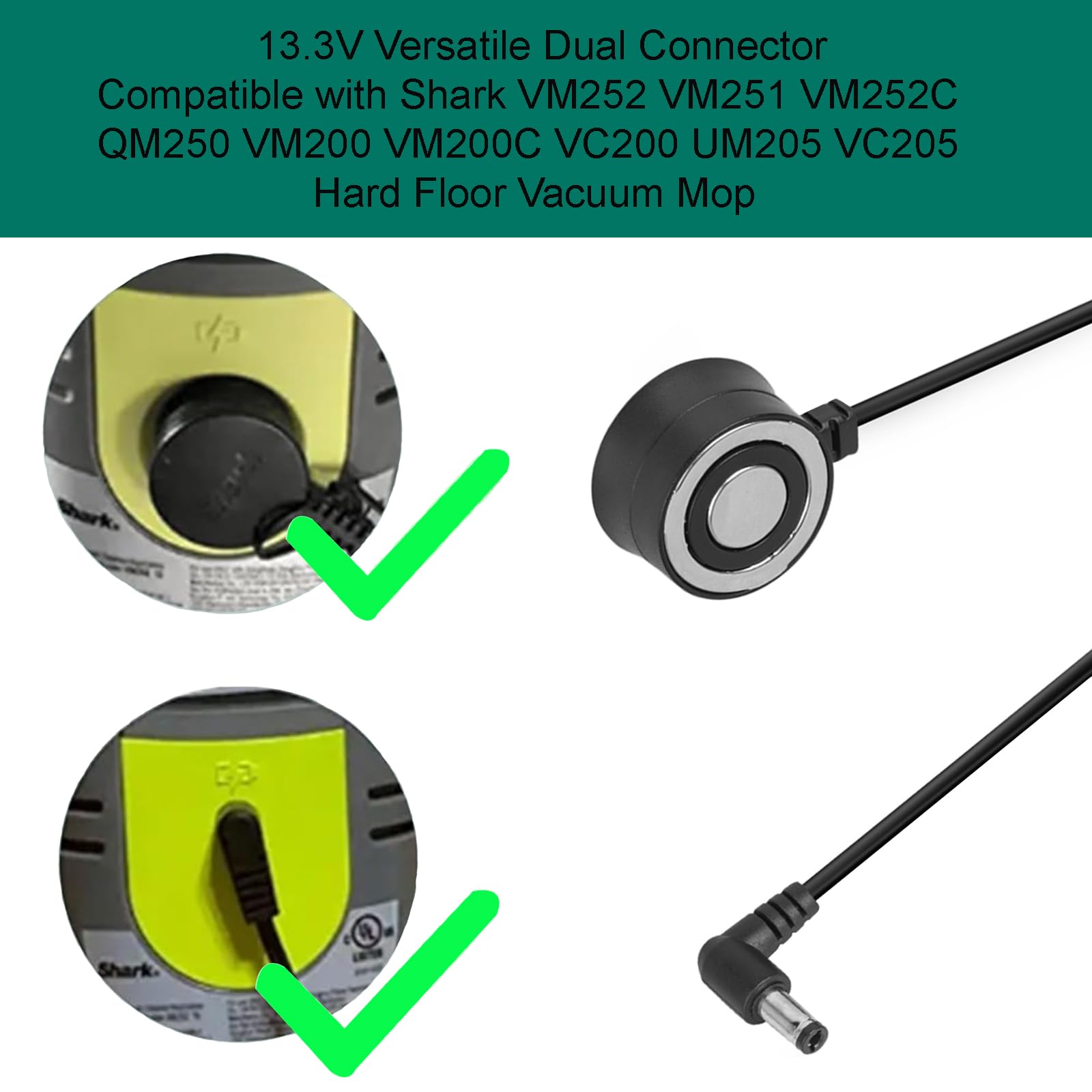 for Shark Vacmop Charger Compatible with Shark VM252 VM251 VM252C QM250 VM200 VM200C VC200 UM205 VC205 Hard Floor Vacuum Mop 13.3V Magnetic Power Cord Charger