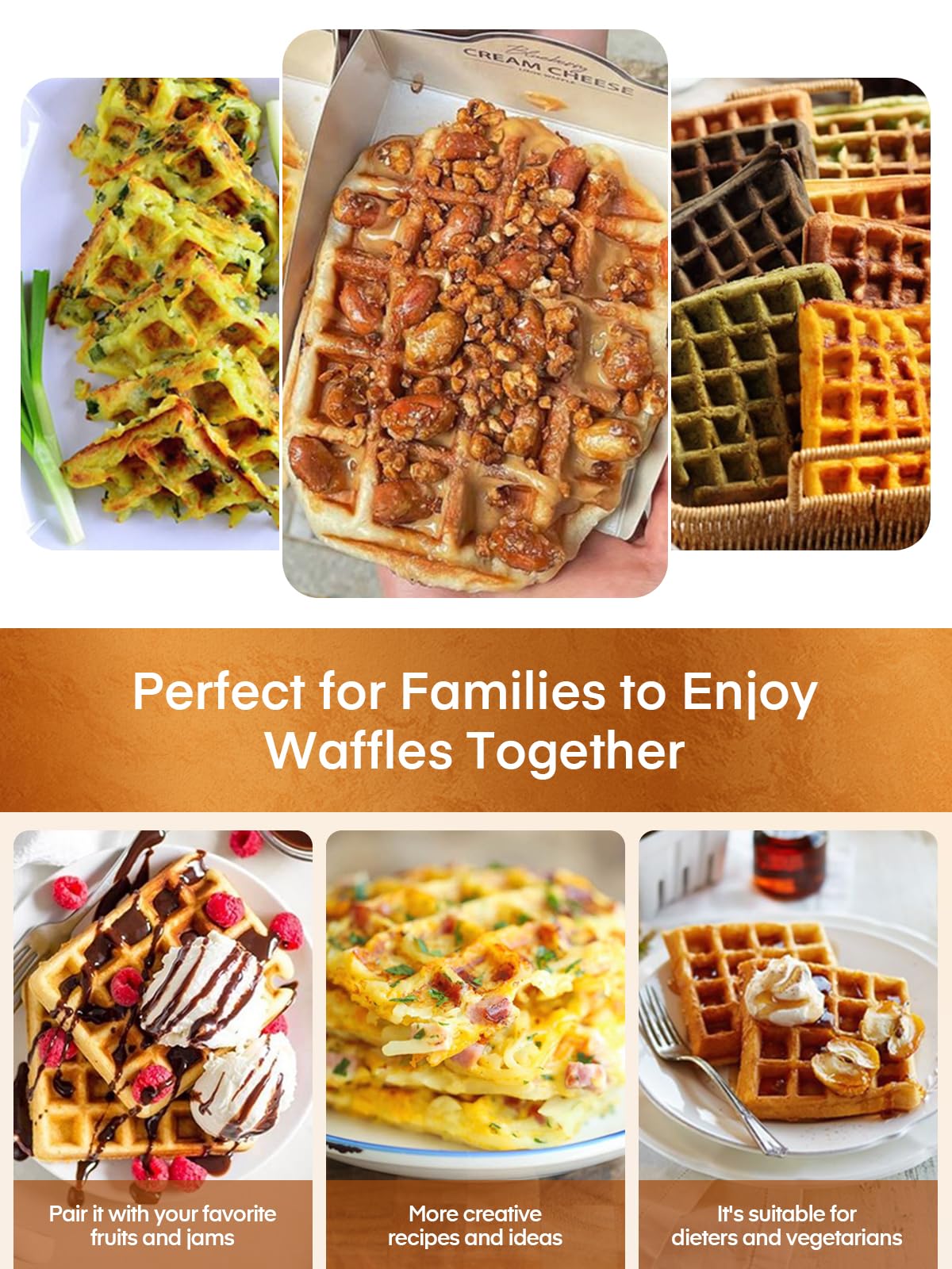 FOHERE Belgian Waffle Maker 4 Slices, 1200W Square Waffle Iron, 5 Browning Levels, Nonstick Plates, Cool-touch Handle, Anti-scald, Anti-overflow, Indicator Lights, Recipe, White