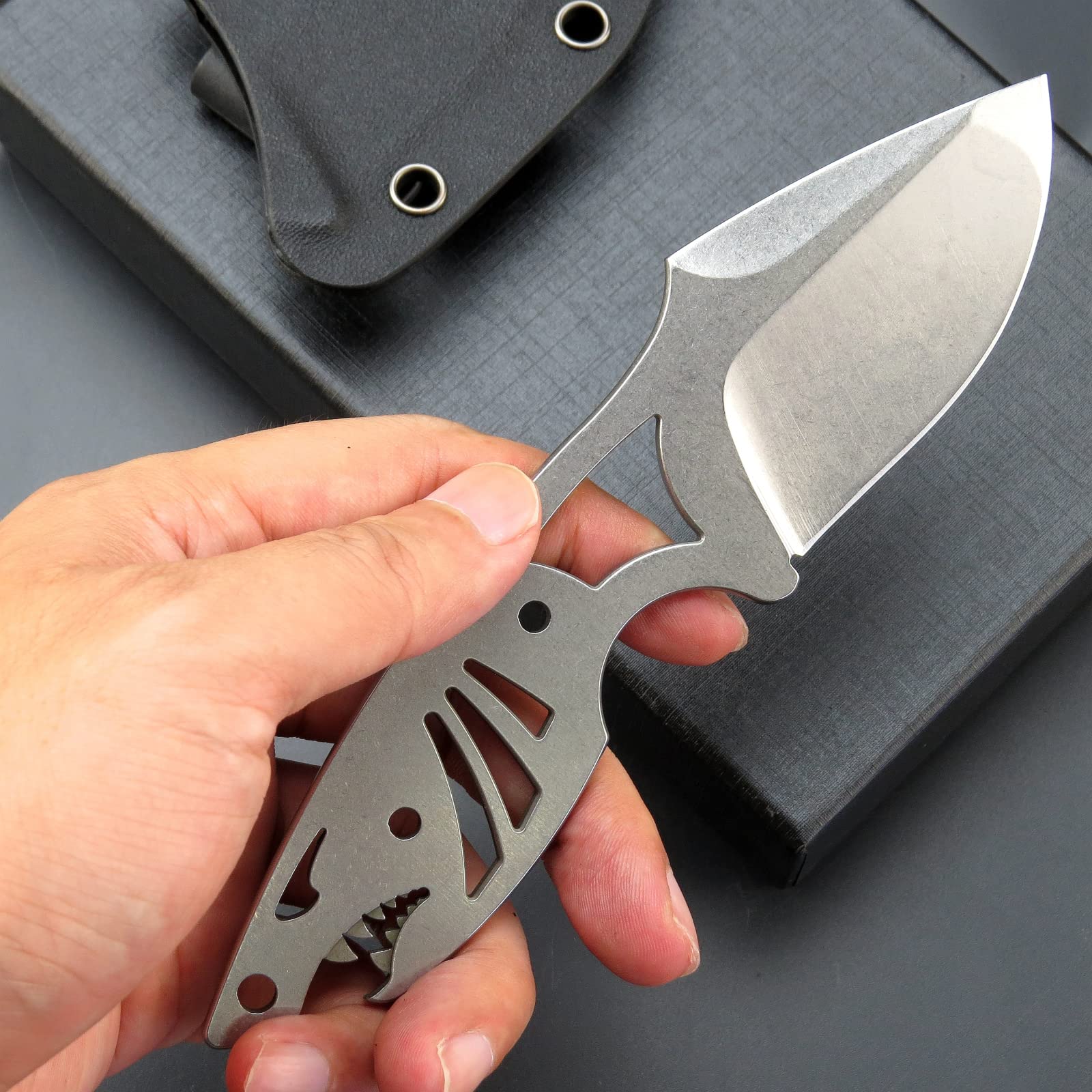 Ccanku C1139 Fixed Blade Knife,D2 Steel Blade Knife with K Sheath, EDC Tool Knife with Can Opener for Outdoor, Camping, Hunting, Hiking(Silver)