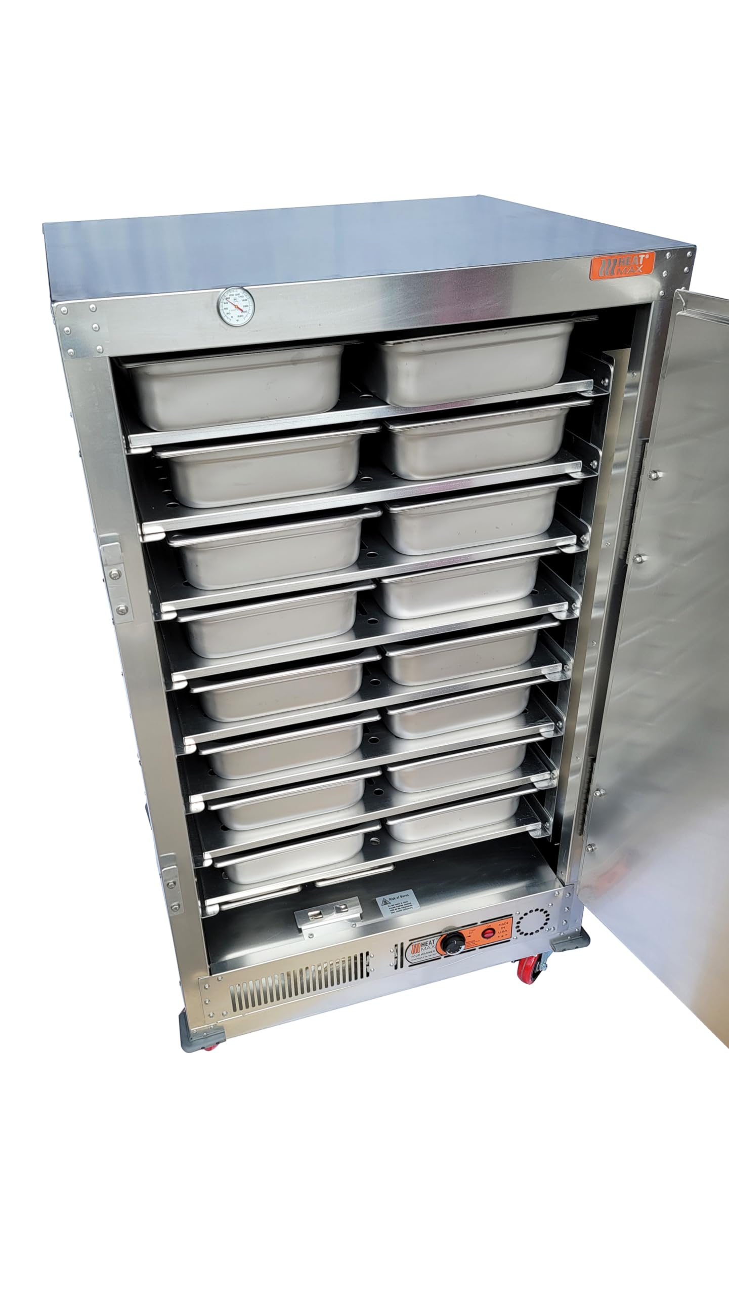 HeatMax 322758 Large Electric Commercial Food Warmer Holding Cabinet for 16 Full Size Pans, for Churches, Schools, Institutions - Made in USA with Service and Support - 120V Plug, Potluck