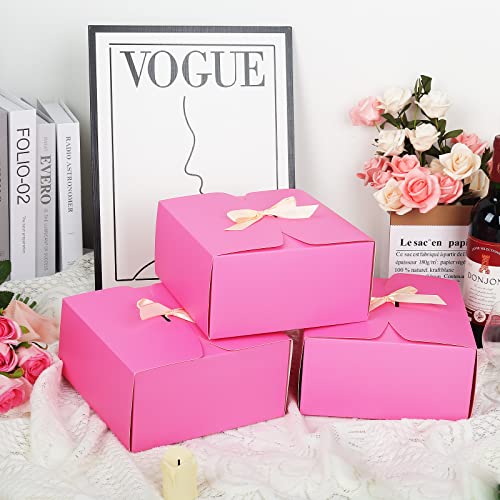 GINLEBO Pink Gift Boxes with Lids 10 Pack β Kraft Paper 8"x8"x4β Small Gift Box Set with Ribbons and Stickers β Groomsmen Bridesmaid Proposal Box β Present Box for Birthday, Wedding, Xmas