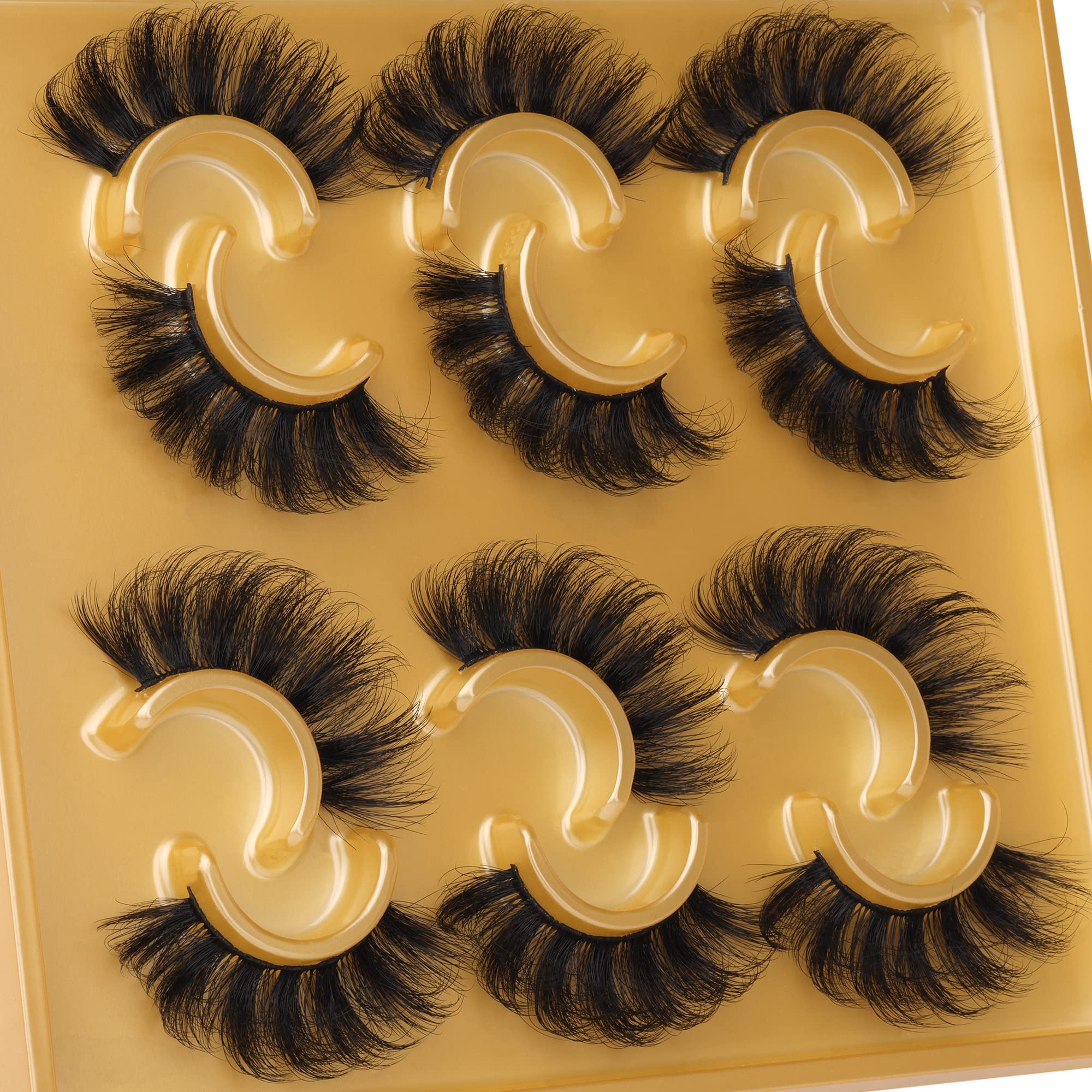 False Eyelashes Fluffy D Curl Mink Lashes 20mm Long Dramatic Fake Lashes 6D Wispy Full Volume Eye Lashes 6 Pairs by Pleell