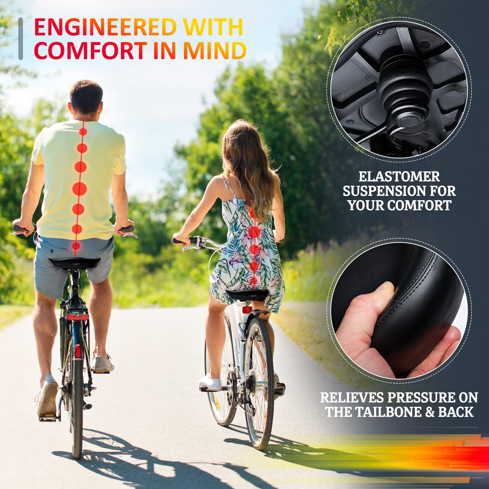 Comfortable Bike Seat Replacement - Wide Bike Saddle Memory Foam for Men Women - Universal Fit Indoor Outdoor