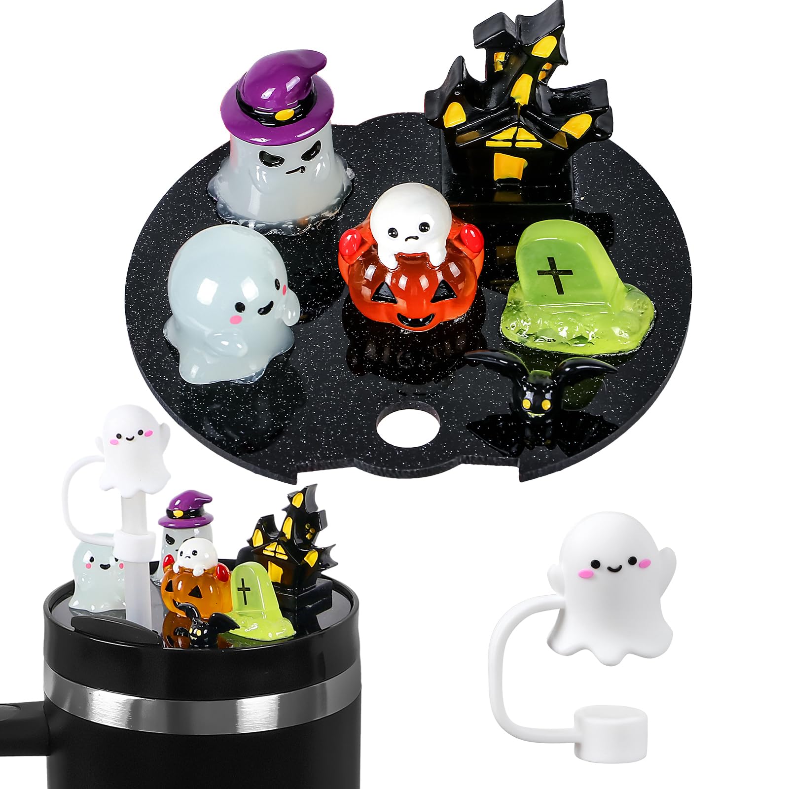 for Stanley Cup Lid Accessory, with Silicone Straw Cap, Suitable for 30oz Tumblers, Stanley Tumblers Top lid replacement for ornament Halloween(30oz)