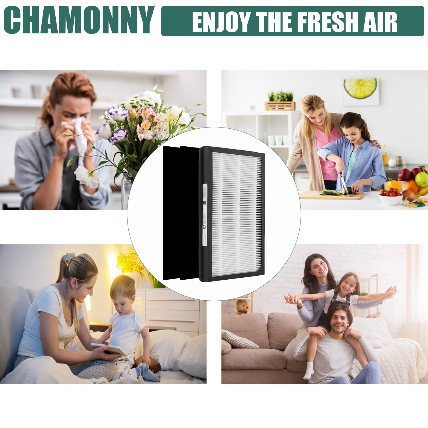 CHAMONNY IAF-H-100C True HEPA Idylis C Replacement Filter Size C, Compatible with Idylis Air Purifiers IAP-10-200, IAP-10-280, 2HEPA Filters + 4 Activated Carbon Pre-filters