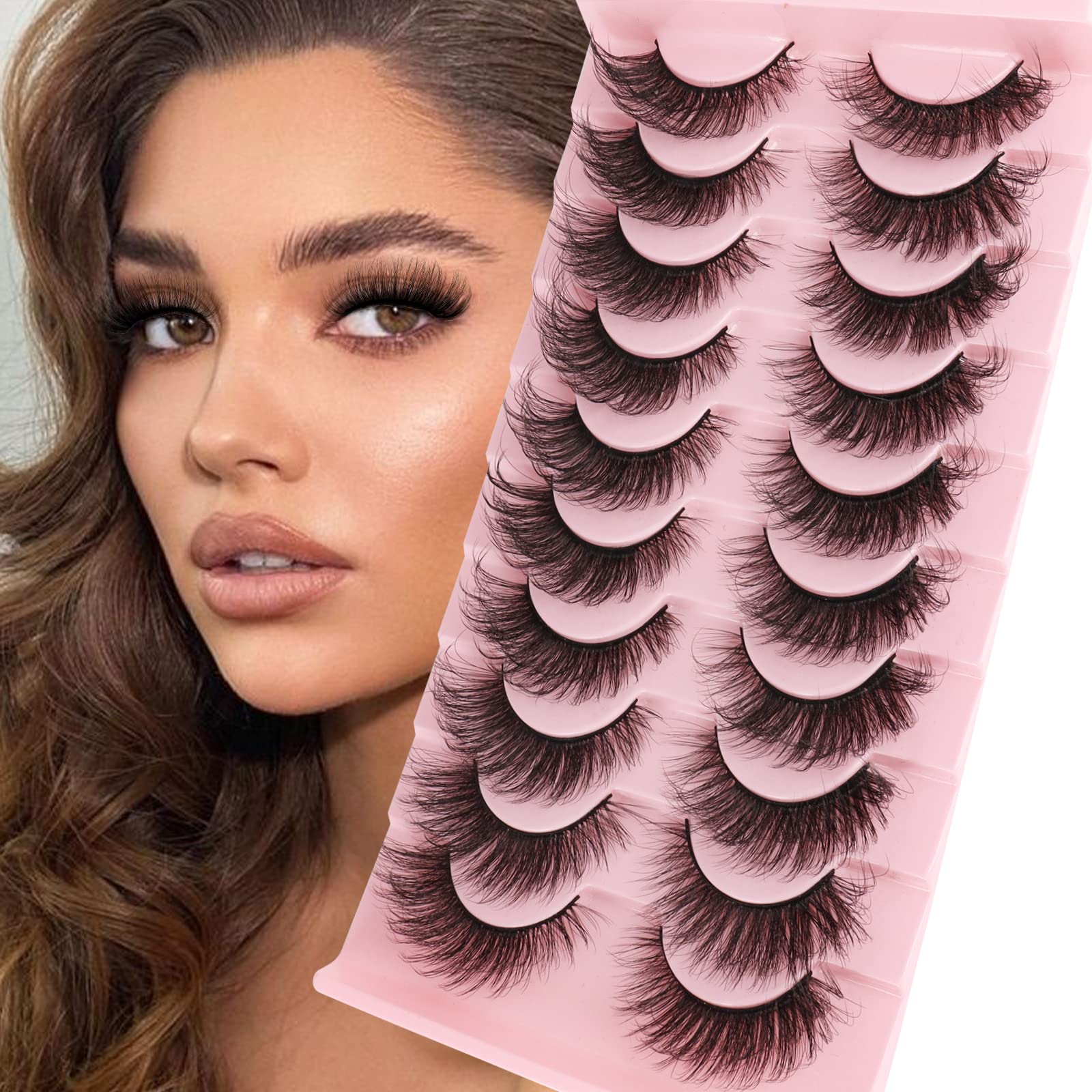 False Eyelashes Mink Lashes Clear Band Fluffy Curly Cat Eye Lashes Look Like Eyelash Extensions MilyBest Fake Eyelashes Lash Strips Pack