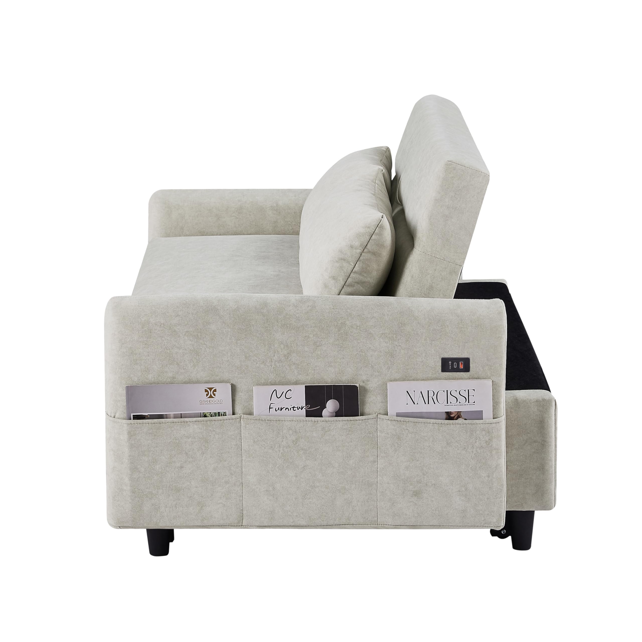 kejector Pull Out Sofa Bed Convertible Chair Bed Modern U Shaped Loveseat Sleeper Recliner Sofa Couch with Storage Pockets, Adjsutable Backrest, 2 Pillows, USB Ports for Living Room, Apartment, Office