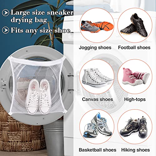 Shoe Dryer Bag - Upgrade Sneaker Shoes Laundry Dry Bag with 33~43in Elastic Strap Adjuster, Sneaker Washing Mesh Net for Most Dryers Door - 15.7in Large 2pcs