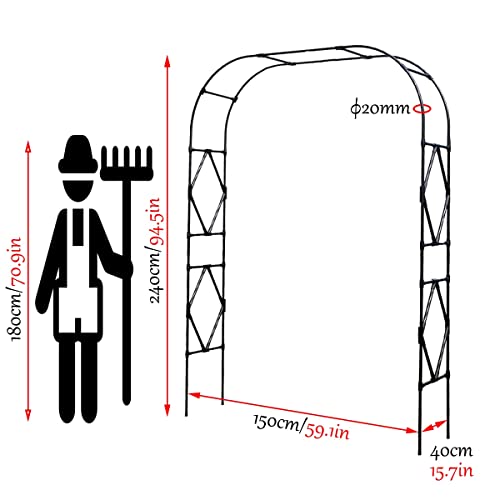 Heavy Duty Garden Arch Roses Vines Black Metal Tubular Arbour Archway Arches Trellis Arbor Frame Anti-Rust Weatherproof 1 Pcs 1.8x2.4m 2.8x2.4m 3.2x2.4m (Black W2.3xH2.4m)