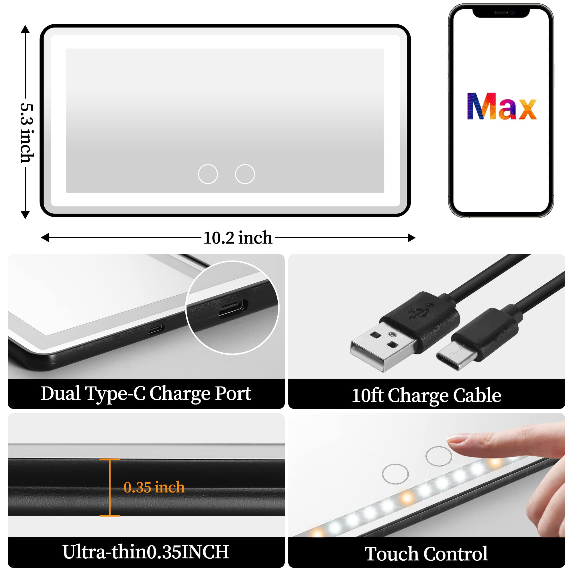 Car Sun Visor Vanity Mirror: Rechargeable Led Makeup Mirror with 3 Light Modes & Dimmable Touch Screen - Car Mirror Accessories for Women Girl