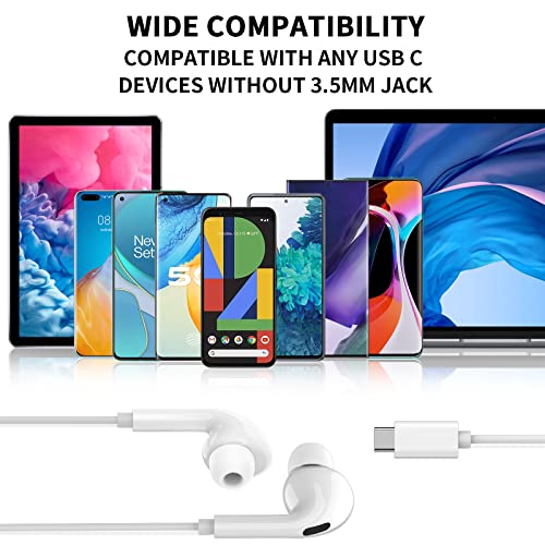 USB C Headphone for Google Pixel 7 Pro 7a 6a 6 5 5G,HiFi Stereo Bass in-Ear Type C Earphone Noise Canceling Earbuds with Microphone Volume Control,USB C to 3.5mm Adapter for Samsung S23 Ultra S22 S21