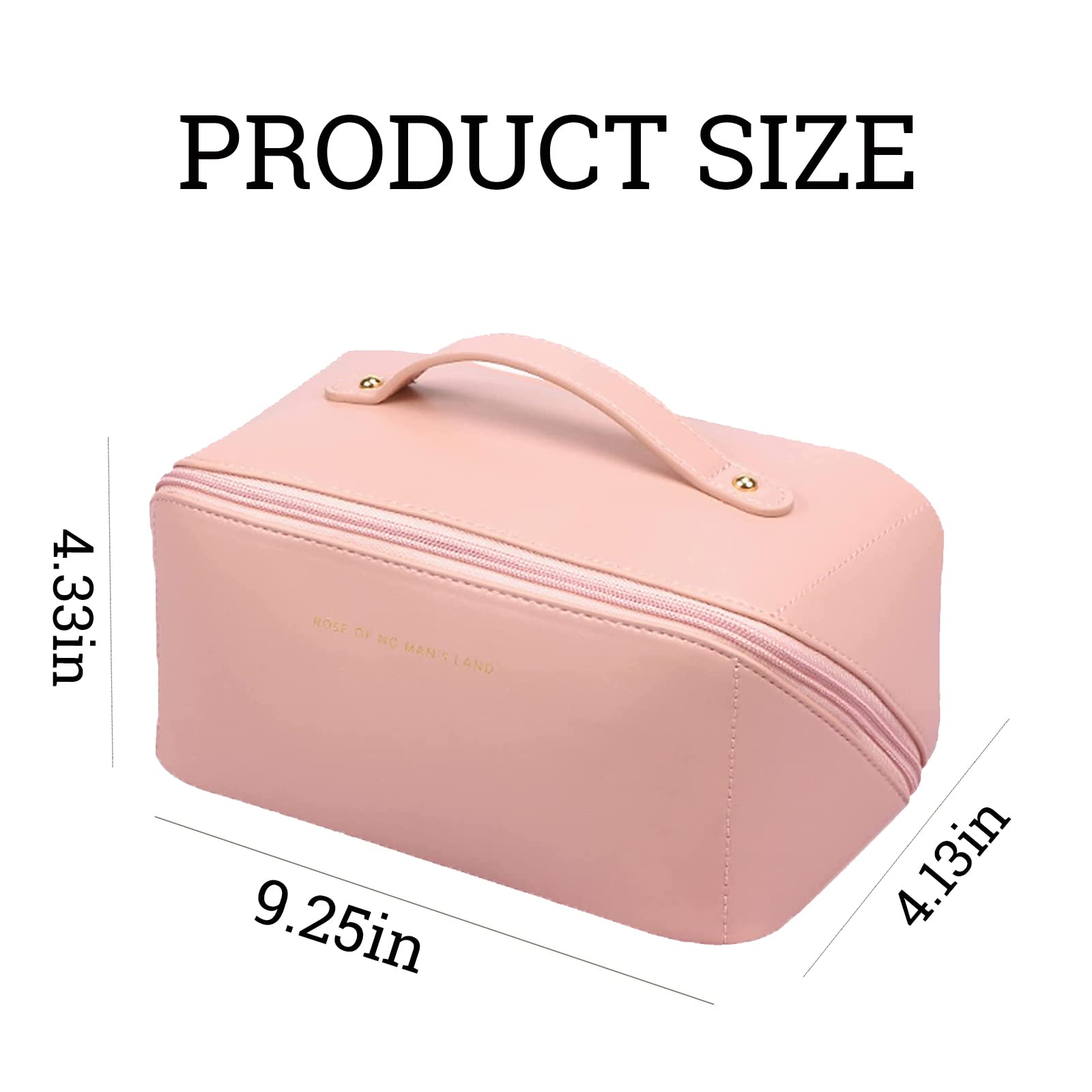 Enthu-U Large Capacity Travel Cosmetic Bag- Makeup Bag,Women Waterproof PU Leather Makeup Organizer Bag with Handle and Divider,Makeup Bag Large Opening-Pink