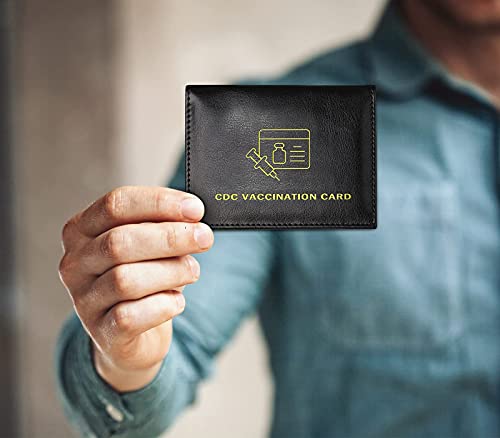 CDC Vaccine Card Holder, 4x3 Vaccine Card Protector, CDC Vaccination Card Holder with 2 Card Slot, PU Leather Vaccination Card Protector to Protect your Vaccine Certificate, Black