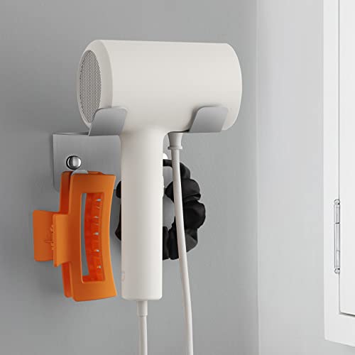 WONZON Hair Dryer Holder Wall Mount Blow Dryer Hanger Stand Rack Countertop Hair Dryer Bracket Hair Tool Organizer Storage(Silver)
