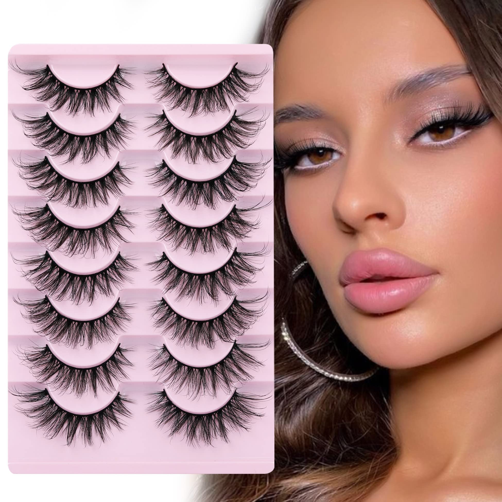 False Eyelashes Natural Mink Lashes Wispy Fluffy Cat Eye Lashes Soft 8 Pairs Eye Lashes Pack by Pawotence