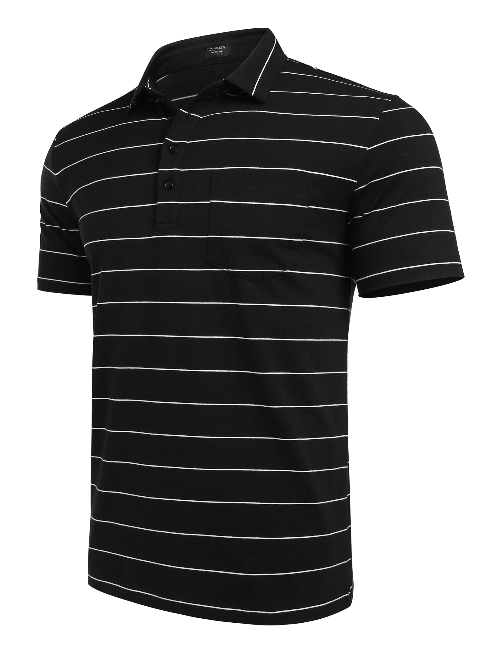 COOFANDY Men's Short Sleeve Polo Shirt Striped Golf Polo Shirts Regular Fit Golf Shirt with Pocket (Black, XX-Large)