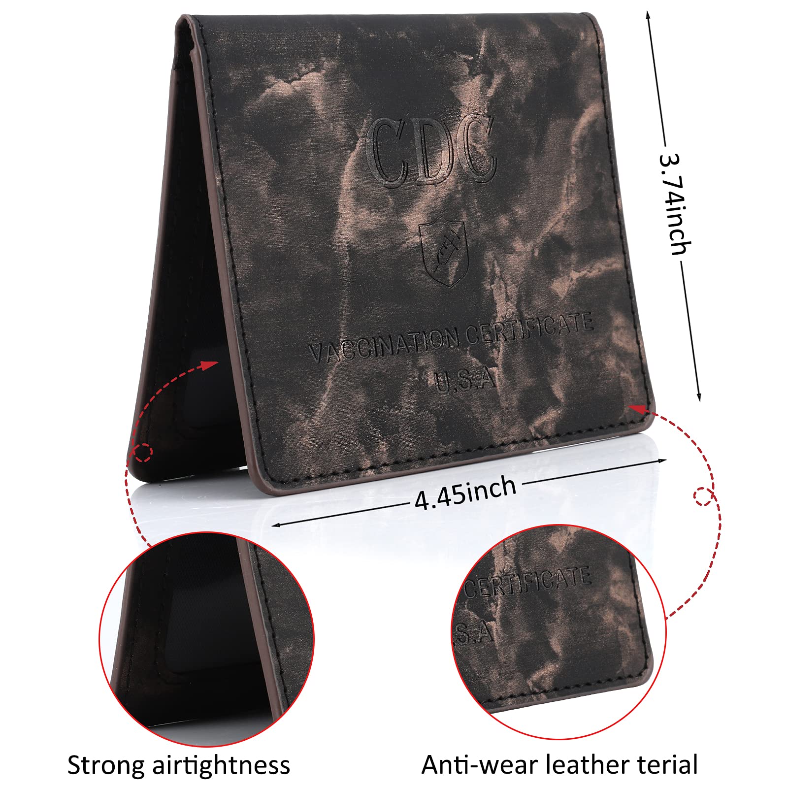 CDC Vaccine Card Protector in PU Leather for Business Travel,Marble Pattern 4x3 Waterproof Vaccine Record Card Protective Cover,Portable Vaccine Card Holder?Black?