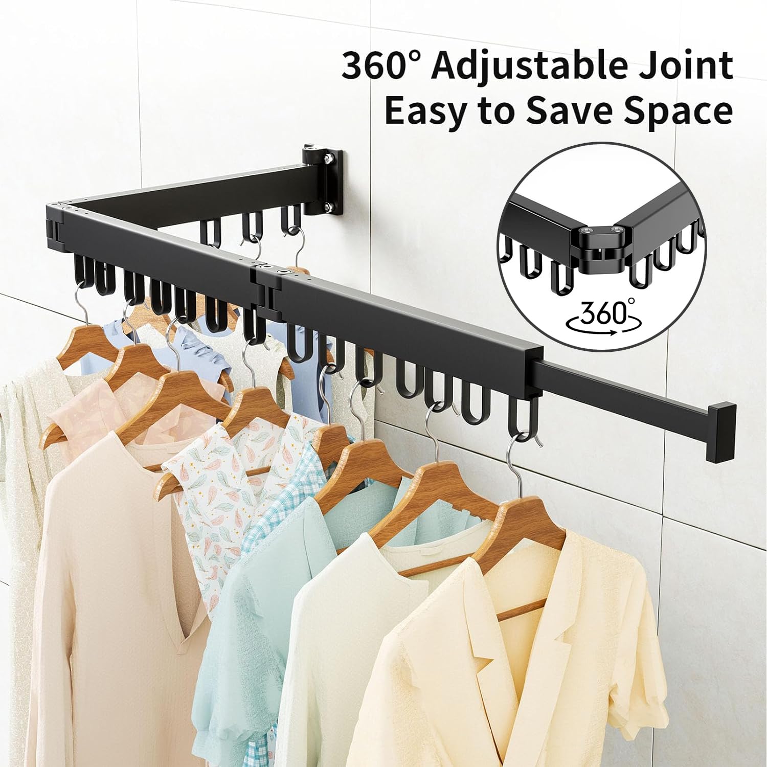 KeingGcopr Clothes Drying Rack,Wall Mounted Clothes Drying Rack,Laundry Drying Rack Wall Mount,Laundry Drying Rack,Aluminum Clothes Drying Rack Wall Mount,Collapsible,Foldable