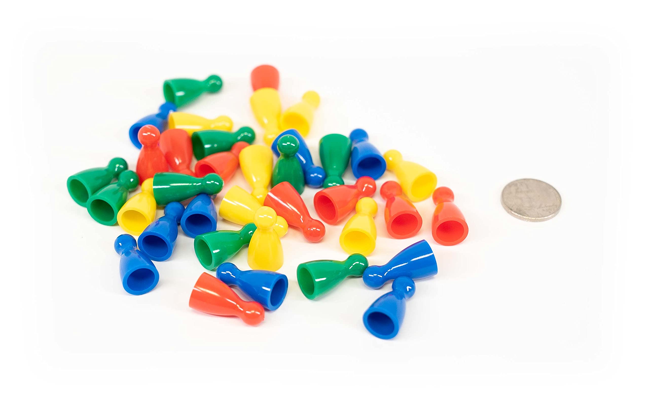 Plastic Pawns: Set of 36 Red, Yellow, Green, and Blue Color Board Game Playing Pieces (Chess & Sorry Replacement Halma Pawn Markers, Colored School Classroom Supplies, Arts & Craft Projects)