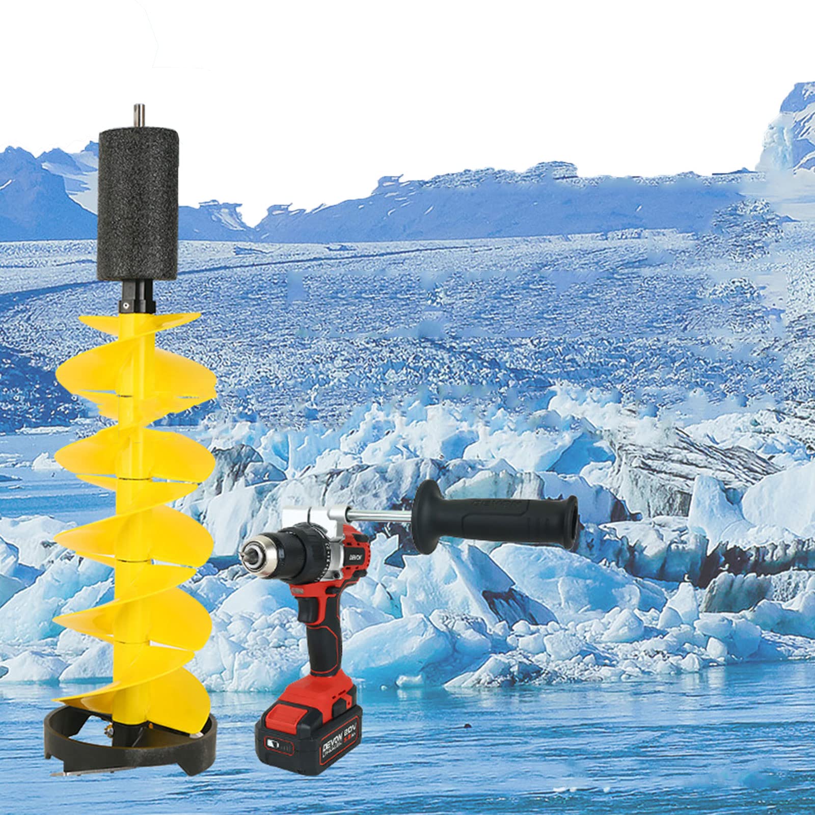CURFE Outdoor Ice Drill Winter Fishing Electric Ice Drill Ice Breaking 20Cm Nylon Float Drill with Positioning Electric Drill,Yellow