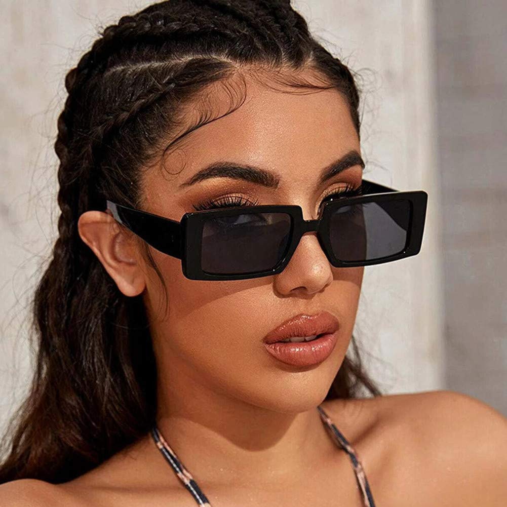 ENTHYI Rectangle Sunglasses for Women Retro 90s Sunglasses Small Narrow Square Frame UV400 Protection (red)