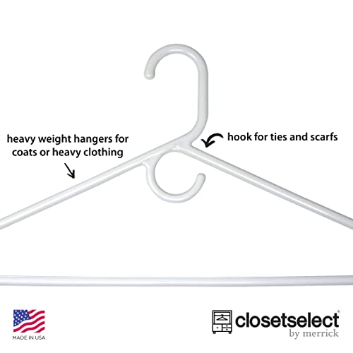 Heavy Duty Plastic Hangers, Made in USA, White Heavy Weight Hanger, 28 Pack