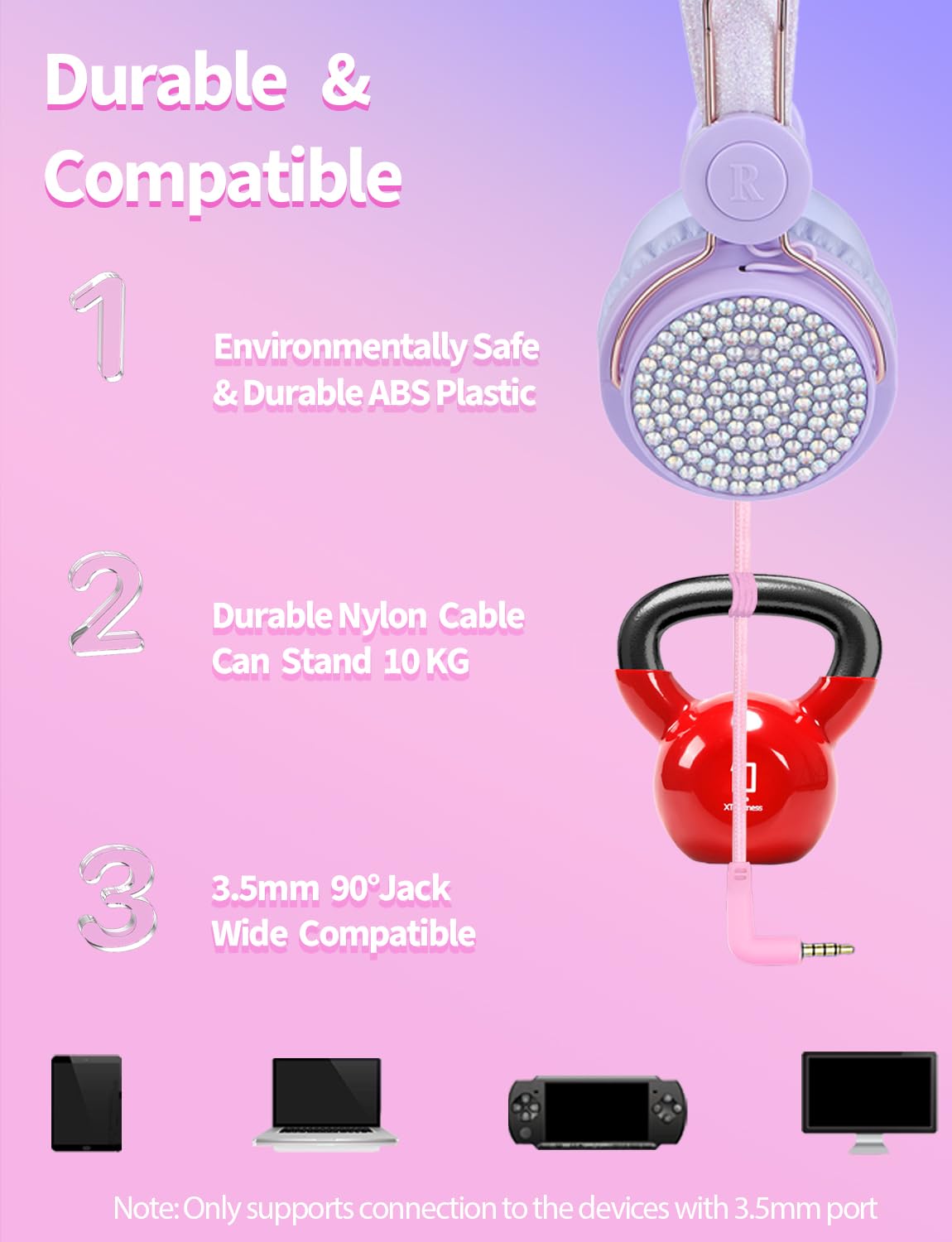 charlxee Kids Unicorns Headphones with Mic for School/Travel,95dB Volume Limited,Shareport,On/Over Ear Wired Headsets with Nylon Cable-Light Purple
