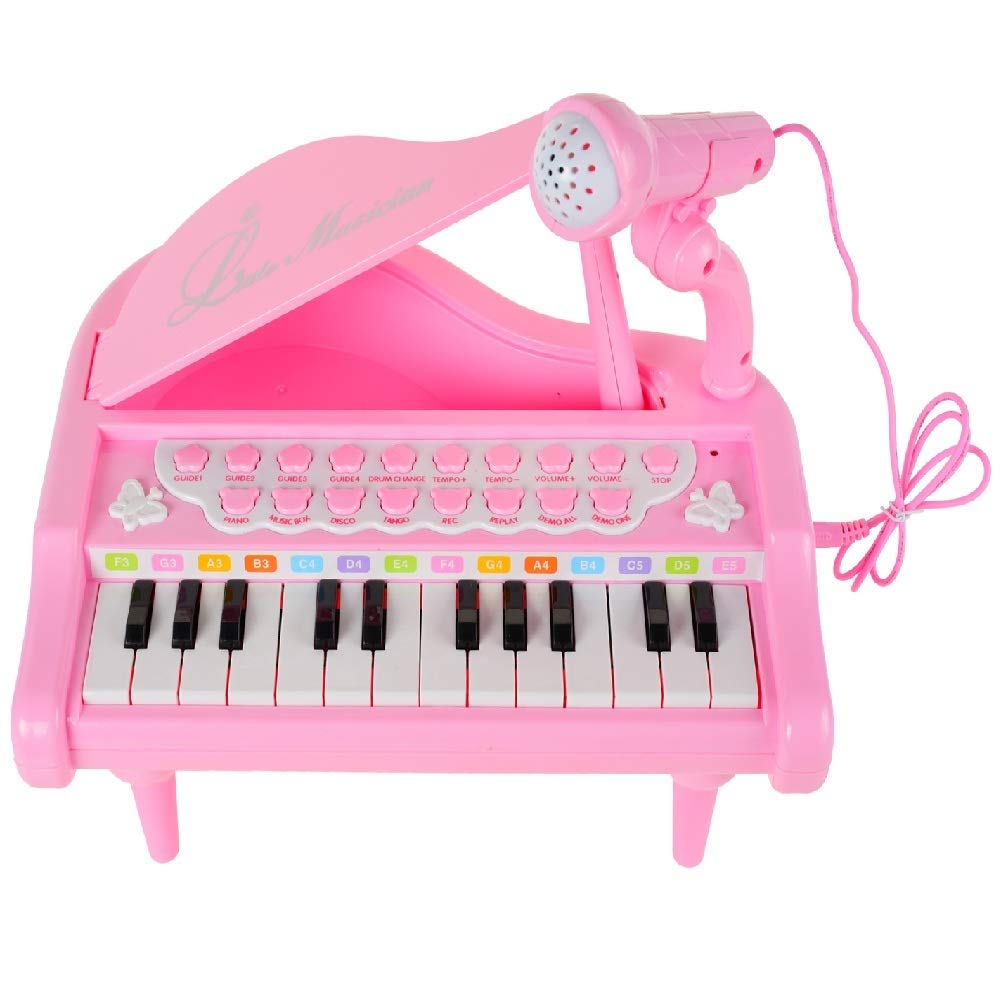 Piano Keyboard Toy for Kids, Honor-Y 3-6 Year Old Babies First Birthday Gift, 24 Keys Multifunctional Musical Educational Toy Piano for Toddler Boys Girls (Pink)