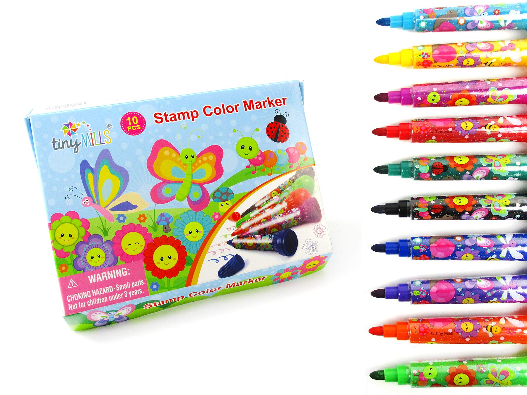 TINYMILLS Spring Flowers Butterfly Stamper Marker Set of 10, Birthday Gift Arts and Crafts Girl Birthday Gift