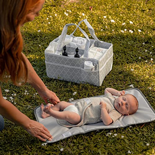 Comfy Cubs Diaper Caddy Organizer- Large Portable Baby Diaper Caddy Nursery Storage Bin and Car Travel Basket and Baby Changing Pad, Portable Diaper Changing Pads Bundled