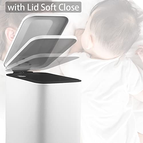 SIDIANBAN Bathroom Trash Can with Lid Soft-Close, Slim Wastebasket with Foot Pedal, 1.3 Gal Garbage Can with Inner Wastebasket for Bedroom, Office, Kitchen, Anti-Fingerprint Matte Finish (White)