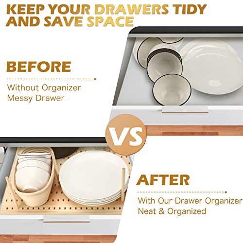 Wood Pegboard Drawer Organizer Drawer Peg Wooden Peg Board System Dish and Plate Organizer Adjustable Pegboard Wall Shelf and Drawer Organizer for Food Containers Cookware Utensils (1 Set)