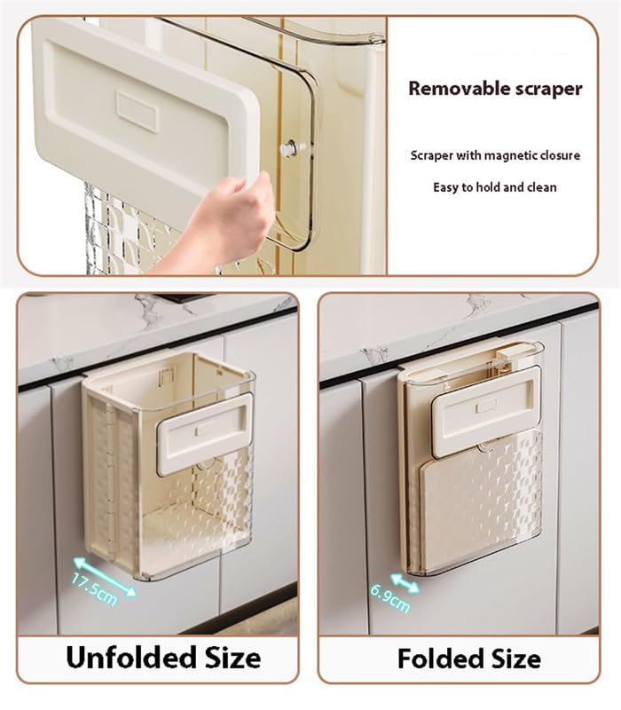 Foldable Hanging Trash Can,2024 New Hanging Kitchen Trash Can, Foldable Waste Bin for Kitchen, Collapsible Hang Small Plastic Garbage Can for Cabinet/Car/Bedroom/Bathroom(Gray)
