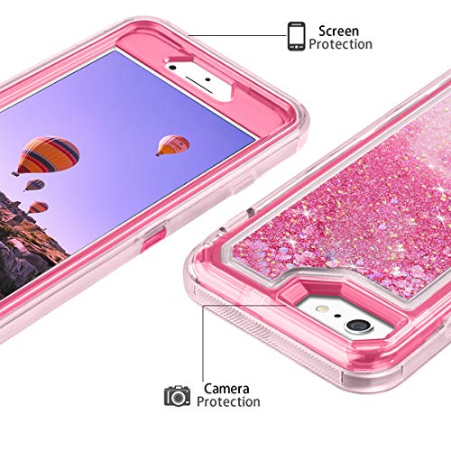 Coolden Case for iPhone SE 2020 Cases Protective Glitter Case for Women Girls Cute Bling Sparkle Heavy Duty Hard Shell Shockproof TPU Case for 4.7 Inches iPhone SE 2nd Generation 8 7, Pink