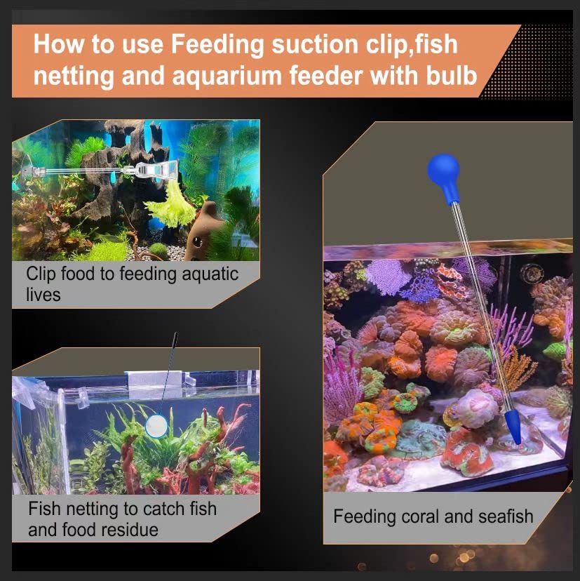Shrimp Feeding Tube with Feeding Bowl and Dish,Shrimp Feeding Dish with Suction Cup,Tube Cleaning Brush,Shrimp Feeder with Bulb,Feeding Ring,Aquarium Feeding clamp,Aquarium net