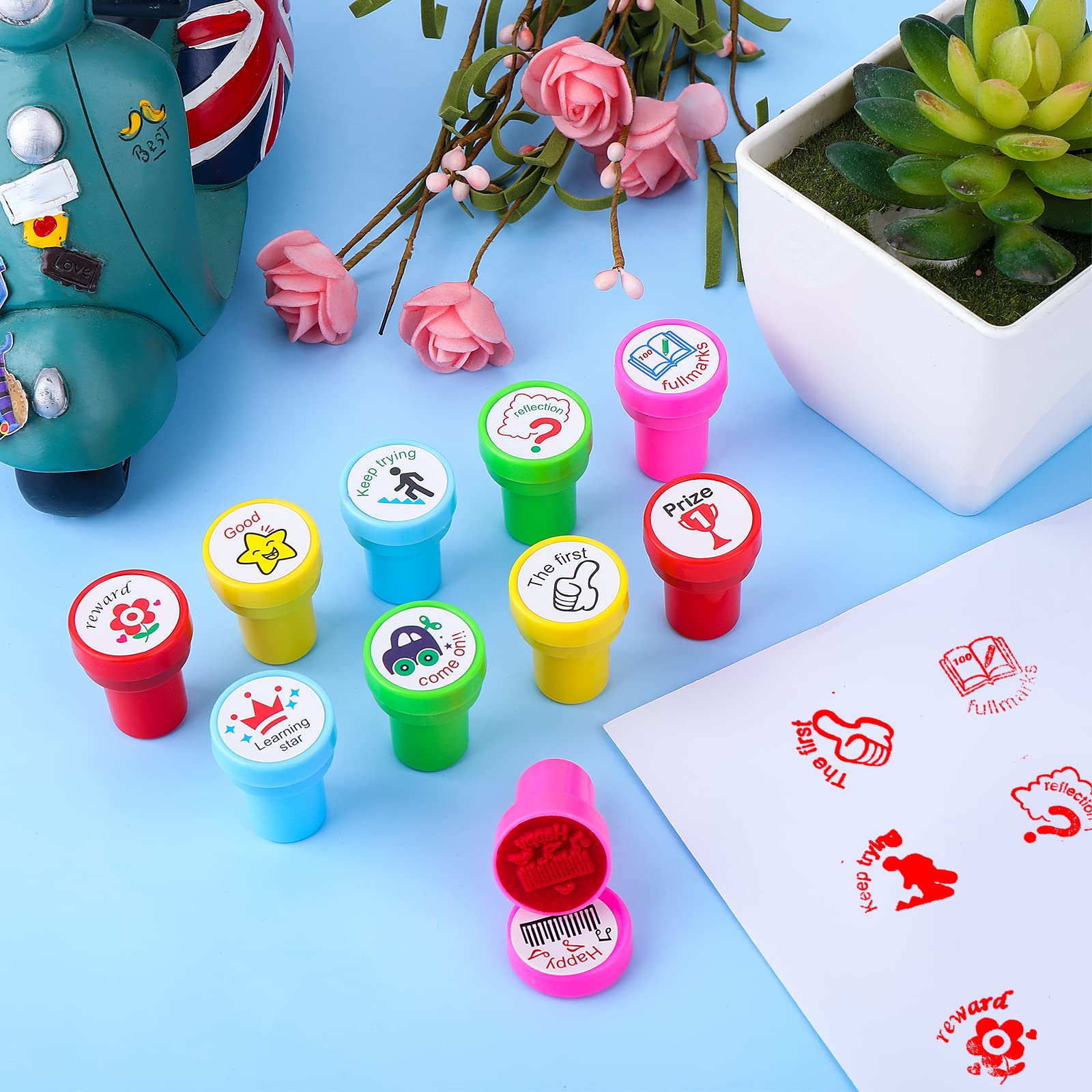 cobee 10 Pcs Custom Teacher Stamp for Classroom, Self Inking Stamps for Teachers, Homework Mood Expressions Stamps Behavior Stamps for Education Motivational Stamps for Homework Encouraging Comments