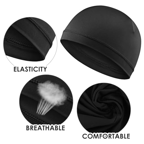 COMNICO 2 Pcs Men Skull Caps, Beanie Multifunctional Sleep Hats Breathable Headwear Sweat Absorbent Liner Cap for Men Women (Black,Dark Grey)