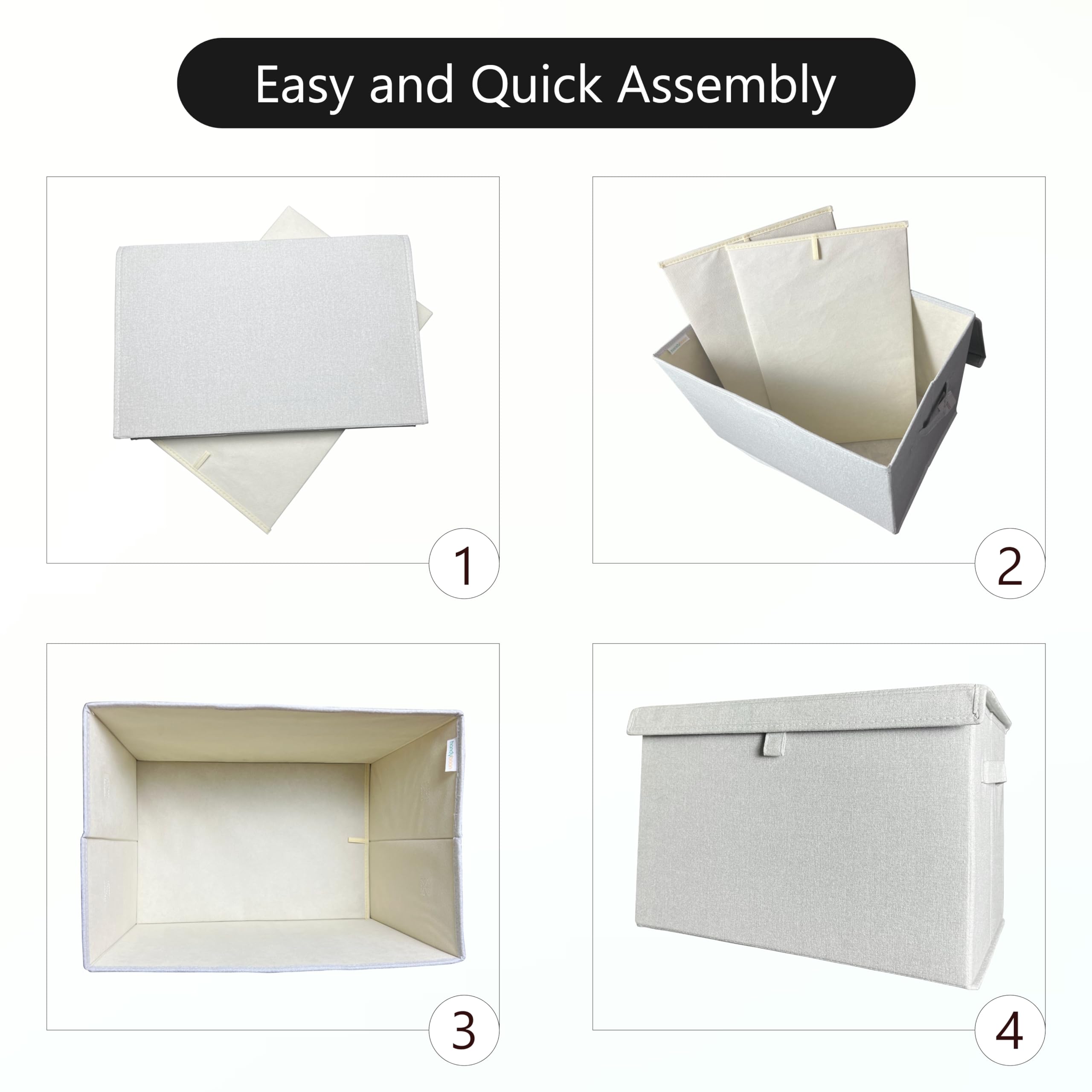 Foldable Storage Boxes with Lids, 2 Pack with 4 Hardboards, Premium Linen Fabric Collapsible Storage Bins with Handles, Storage Organizer, Perfect Basket Storage for Clothes, Shoes, Books, Toys