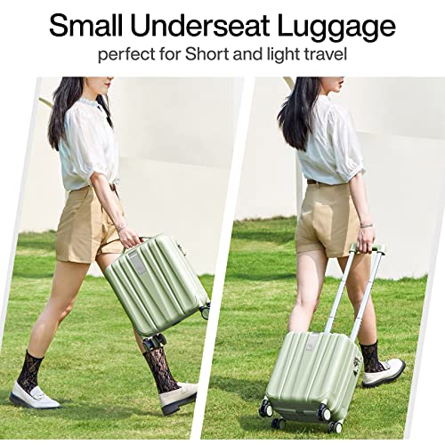 Hanke 14 Inch Underseat Carry On luggage with Wheels, Lightweight Mini Suitcase for Weekender, PC Hardside Small Carry On Bag with TSA Lock,Travel Suit Case Women men(Bamboo Green)