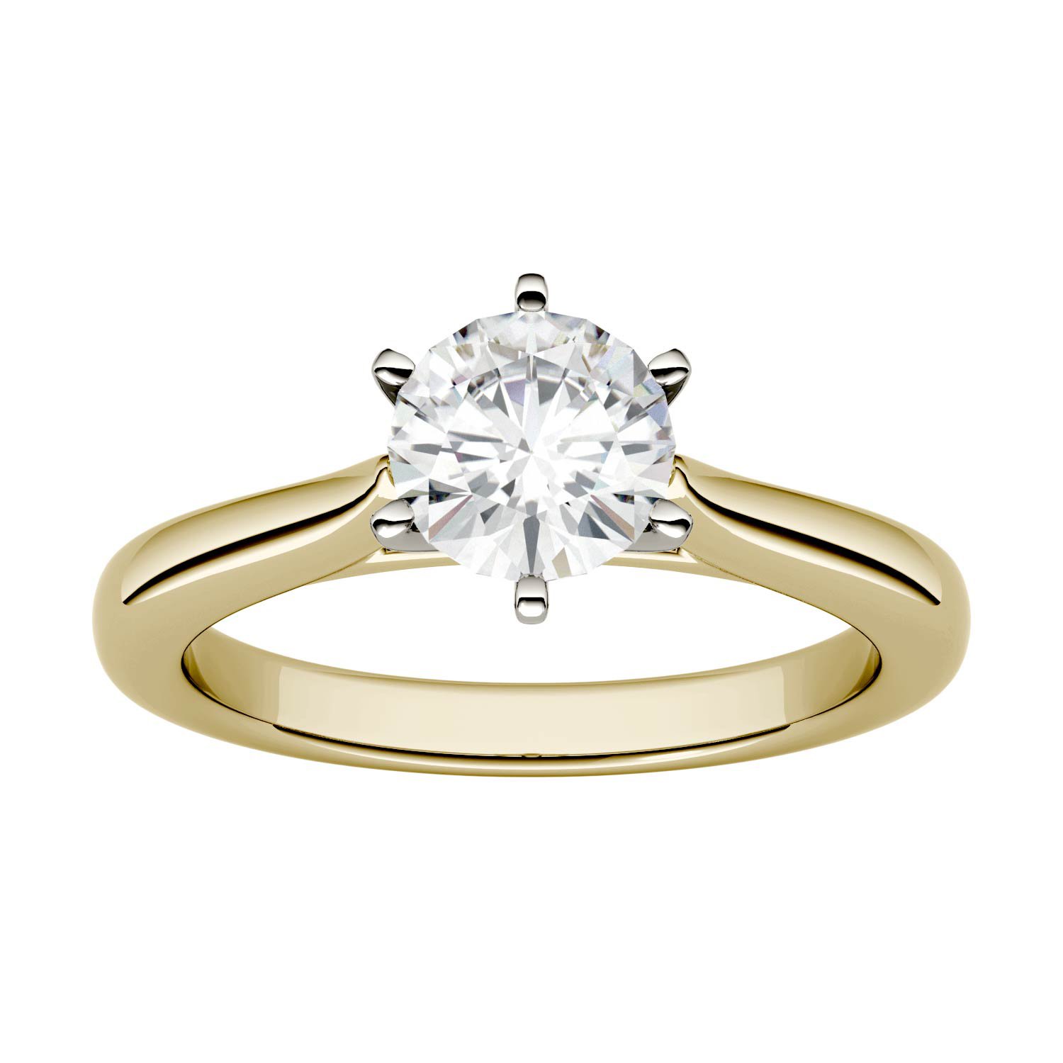 Charles & Colvard Created Moissanite 6.5mm Round Cut Solitaire Engagement Ring for Women | 1 cttw DEW | Lab Grown | Solid 14K Yellow Gold | Size 7