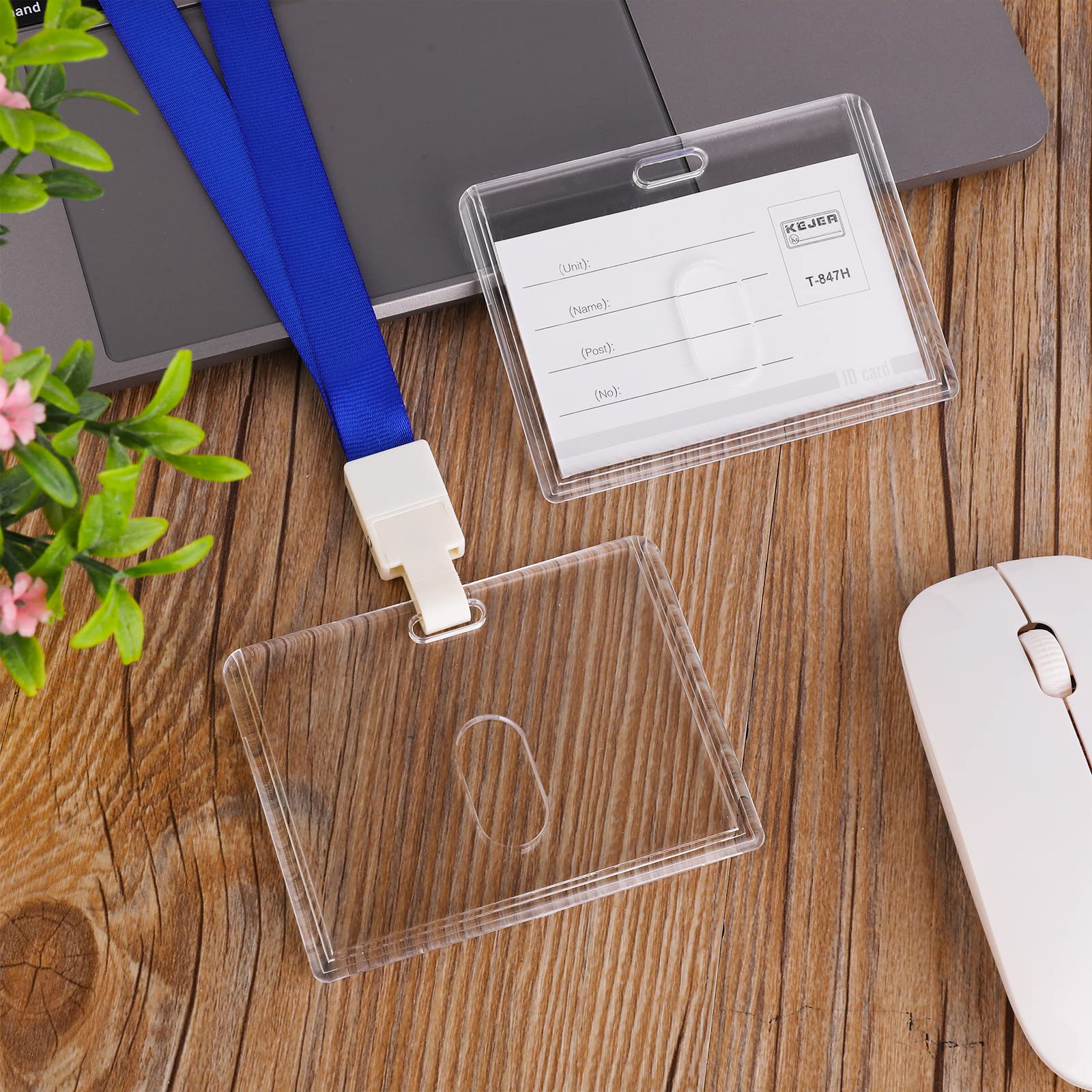 Cobee Hard 2 Card Badge Holder,2 Pieces Heavy Duty ID Card Protector Clear Acrylic Badge Holder with Thumb Hole Plastic Badge Protector Case for Driver Licenses Passes Office School(Horizontal)