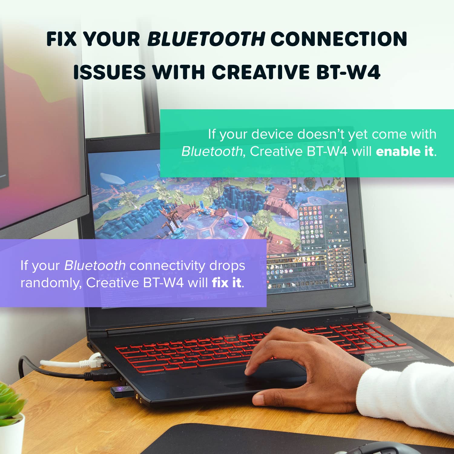 Creative BT-W4 Smart Bluetooth 5.2 Audio Transmitter with aptX Adaptive, 24-bit Audio, Device-Switching Function, and Voice Chat Support for PC/Mac / PS5 / PS4 / Nintendo Switch